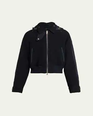 Moncler Juvigny Hooded Tweed Bomber Jacket - Navy