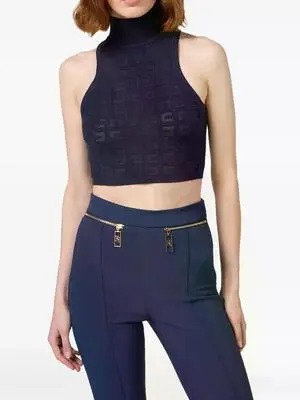 Elisabetta Franchi Logo Mesh High Neck Cropped Top