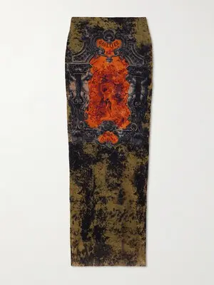 JEAN PAUL GAULTIER Printed Mesh Midi Skirt - Orange