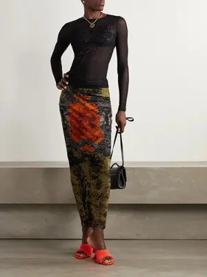 JEAN PAUL GAULTIER Printed Mesh Midi Skirt - Orange
