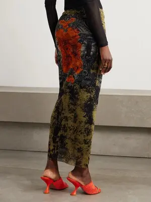 JEAN PAUL GAULTIER Printed Mesh Midi Skirt - Orange