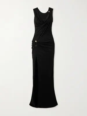 Versace Embellished Draped Stretch-jersey Gown - Black