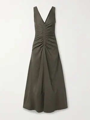 Proenza Schouler Remi Ruched Organic Linen-blend Twill Maxi Dress - Green