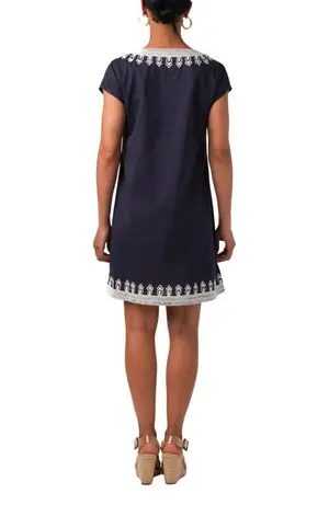 Calypso St. Barth Cotton Tunic Dress With Embroidery - Navy/white