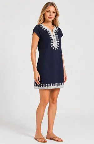 Calypso St. Barth Rowena Tunic - Navy/white