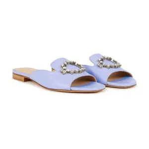 AIMEE ANN LOU Cleo Crystal Leather Mules - Lilac