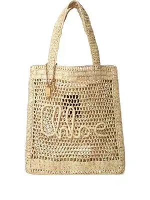 Chloé Logo-detail Raffia Tote Bag - Neutrals