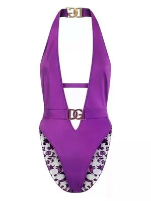 Dolce & Gabbana Logo-plaque Swimsuit - Purple