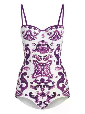 Dolce & Gabbana Graphic Print Swimsuit - White