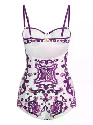 Dolce & Gabbana Maiolica-print Swimsuit - White