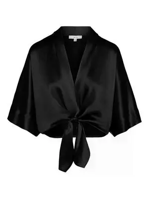 THE SEI Tie-front Satin Blouse