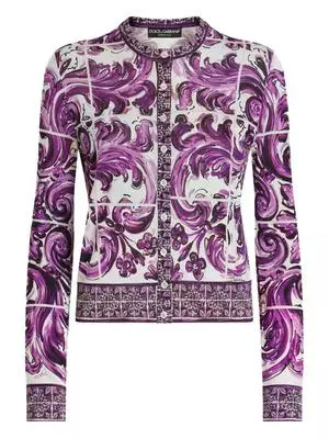 Dolce & Gabbana Majolica-print Silk Cardigan - White