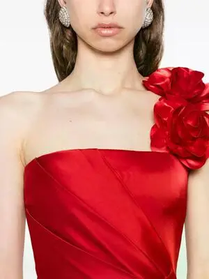 SILK LOVE & LACE Asymmetric One-shoulder Dress - Red