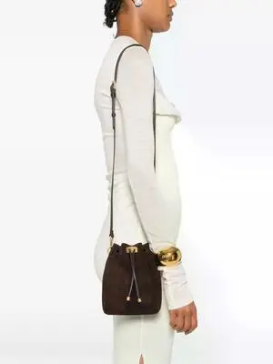 JIMMY CHOO Mini Cinch Suede Bucket Bag - Brown