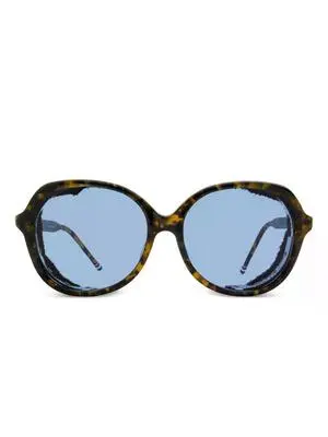 Thom Browne Rounded-square Leatherette-accented Sunglasses - Brown