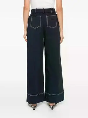 Maje Wide-leg Trousers With Contrast Stitching And Belt Detail - Blue