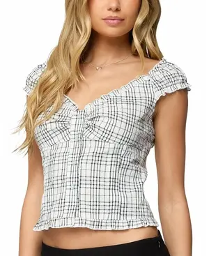 EDIKTED Plaid Button-up Top - Black-and-white