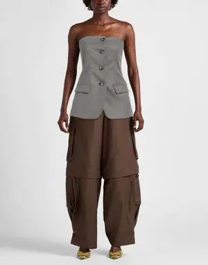 VICOLO Pinstriped Flannel Tube Top - Grey
