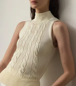 Ralph Lauren Silk High-neck Sleeveless Sweater - Beige