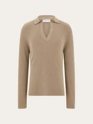FERRAGAMO Long Sleeve Polo Shirt - Beige