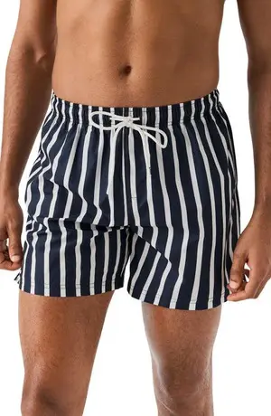 Eton Striped Swim Trunks - Navy