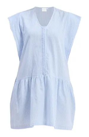 REISTOR Oversized V-neck Dress With Frayed Sleeves And Pockets