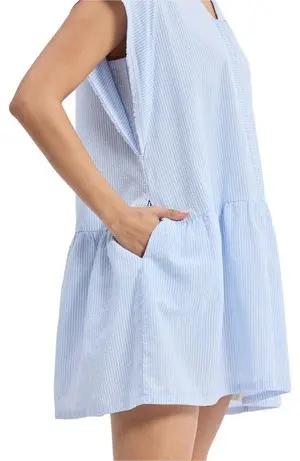REISTOR Oversized V-neck Dress With Frayed Sleeves And Pockets