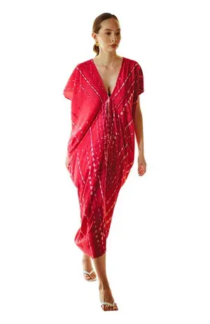 Pink Haley Madella Hand-Dyed Kaftan Dress Red