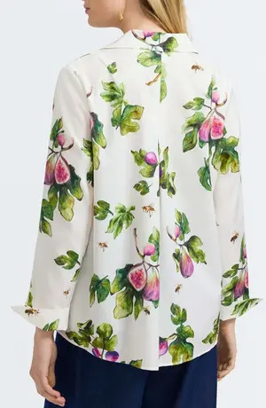 Foxcroft Agnes Figs Print Popover Top - Ivory/ Multi