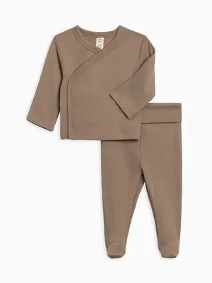 COLORED ORGANICS Riley Kimono Wrap Top And Pant Set - Taupe
