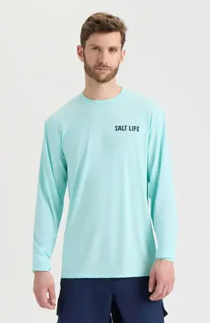 SALT LIFE Live Above Or Below Long Sleeve Performance Tee - Light Aruba Heather