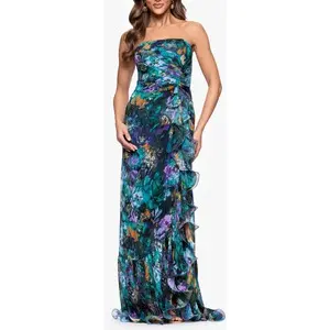 XSCAPE EVENINGS Pleated Ruffle Strapless Mermaid Gown