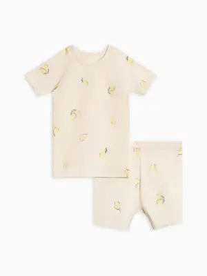 COLORED ORGANICS Organic Cotton 2-piece Short Sleeve Jammie Set - Lemon
