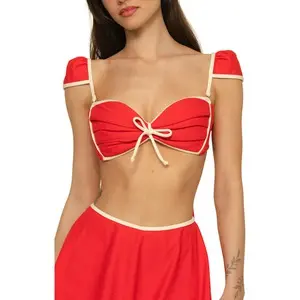 MONTCE Cabana Cap Sleeve Bikini Top - Cherry Cream