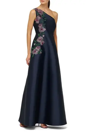 KAY UNGER Giada Beaded One-shoulder Gown