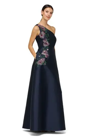 KAY UNGER Giada Beaded One-shoulder Gown