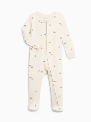 COLORED ORGANICS Organic Cotton Peyton Zipper Sleeper - Bears/truffle + Thyme