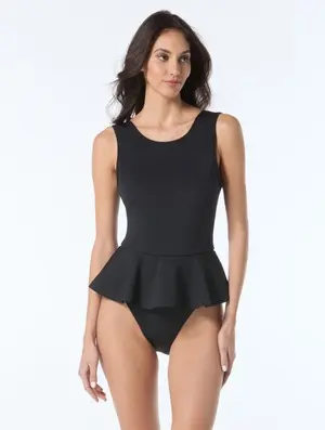 Vince Camuto Scuba Knit Skirted One Piece Swimsuit - Black