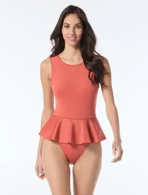 Vince Camuto Scuba Knit Skirted One Piece Swimsuit Cinnabar