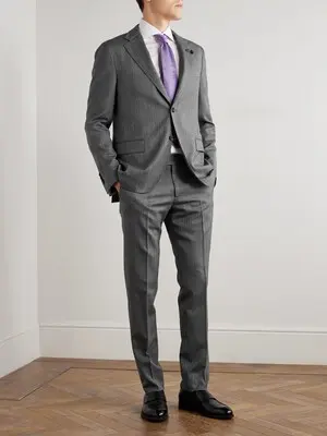 LARDINI Straight-leg Herringbone Virgin Wool-blend Trousers