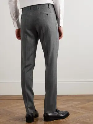 LARDINI Straight-leg Herringbone Virgin Wool-blend Trousers