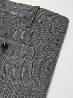 LARDINI Straight-leg Herringbone Virgin Wool-blend Trousers