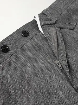 LARDINI Straight-leg Herringbone Virgin Wool-blend Trousers