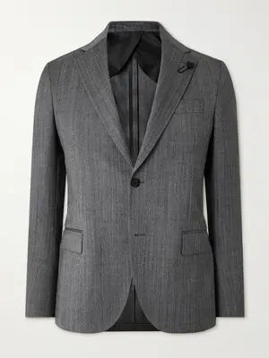 LARDINI Virgin Wool-blend Herringbone Suit Jacket