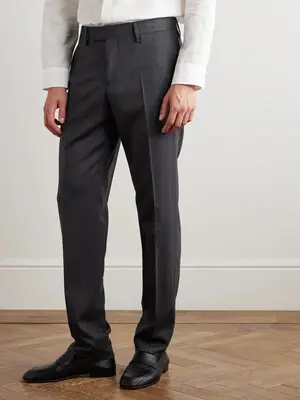 LARDINI Straight-leg Virgin Wool-blend Herringbone Trousers