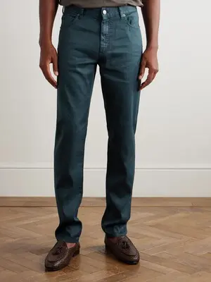 Zegna Roccia Slim-fit Linen-blend Trousers - Blue