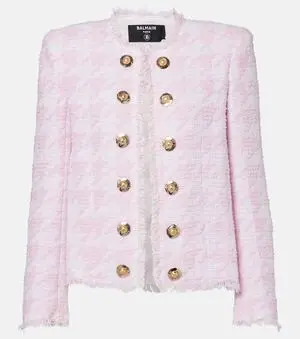 Balmain Houndstooth Cotton-blend Tweed Jacket - White
