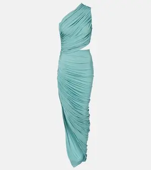 Alaïa Asymmetrical Ruched Jersey Maxi Dress - Blue
