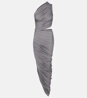 Alaïa Asymmetrical Ruched Jersey Maxi Dress - Grey
