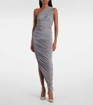 Alaïa Asymmetrical Ruched Jersey Maxi Dress - Grey